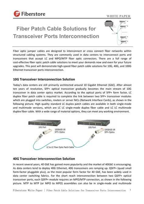 Fiber Patch Cable Solutions For Transceiver Ports Interconnection Pdf