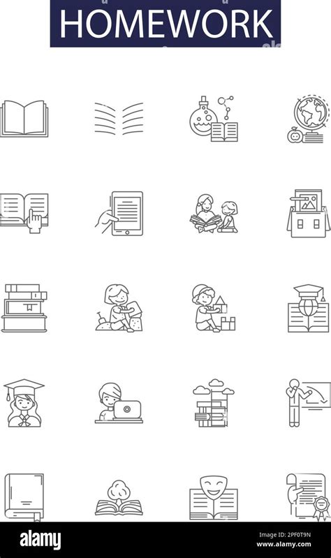 Homework Line Vector Icons And Signs Assignment Learning Exercise