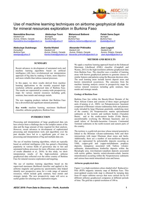 Pdf Use Of Machine Learning Techniques On Airborne Geophysical Data For Mineral Resources
