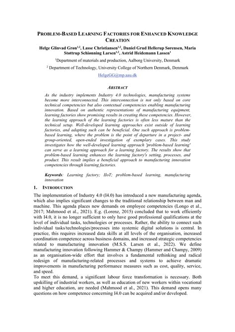 Pdf Problem Based Learning Factories For Enhanced Knowledge Creation