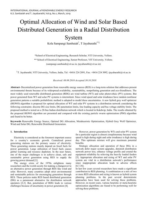 pdf optimal allocation of wind and solar based distributed generation