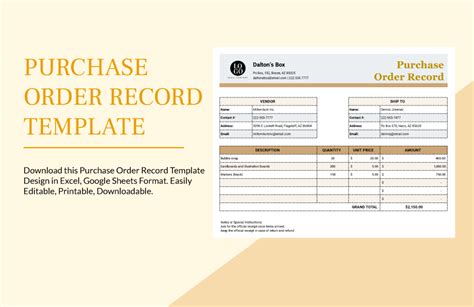 Purchase Order Record Template Download In Excel Google Sheets Template Net