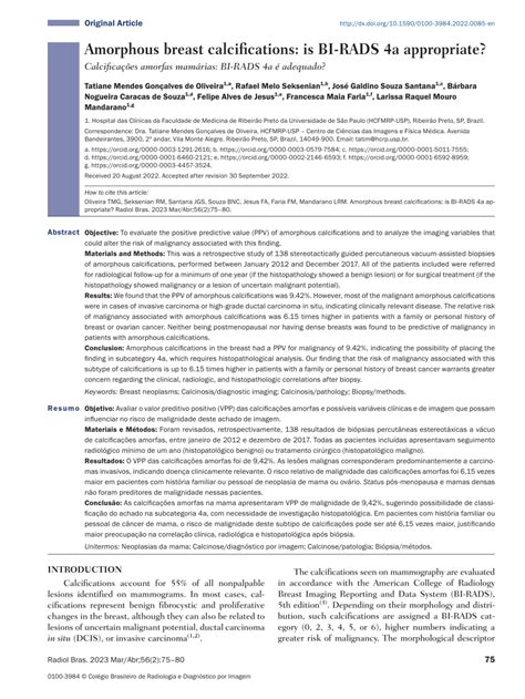 Pdf Amorphous Breast Calcifications Is Bi Rads 4a Appropriate