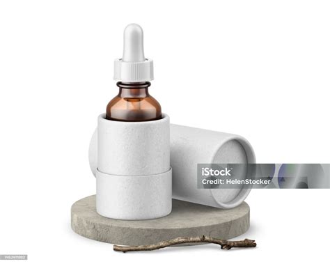 호박색 유리 스포이드 병 흰색 튜브 연단 및 나뭇 가지 모형 0명에 대한 스톡 벡터 아트 및 기타 이미지 0명 3차원 형태