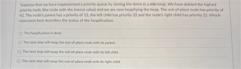 solved suppose that we have implemented a priority queue by