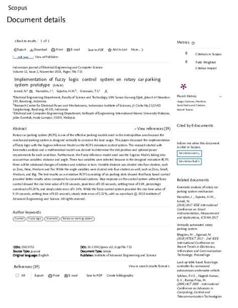 Pdf Fuzzy Logic Control For Rotary Car Parking System Prototype