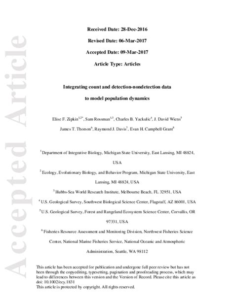 Pdf Integrating Count And Detection Nondetection Data To Model Population Dynamics