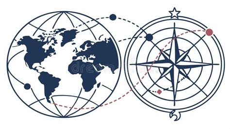 World Map And Compass Rose Global Exploration And Navigation Vector Design Generative Ai Stock