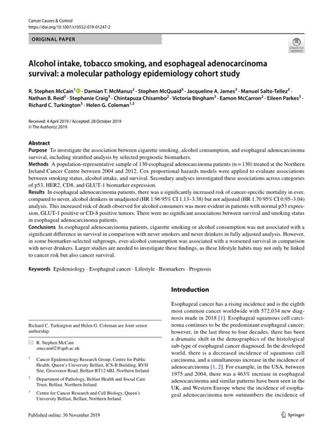 Pdf Alcohol Intake Tobacco Smoking And Esophageal Adenocarcinoma