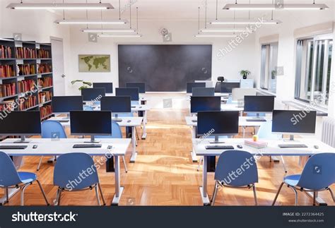 3d Rendering Classroom Computers Desks Concept Stock Illustration