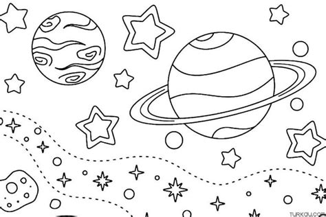 Stars Space Coloring Page Turkau