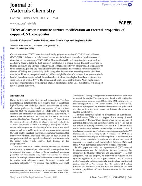 Pdf Effect Of Carbon Nanotube Surface Modification On Thermal