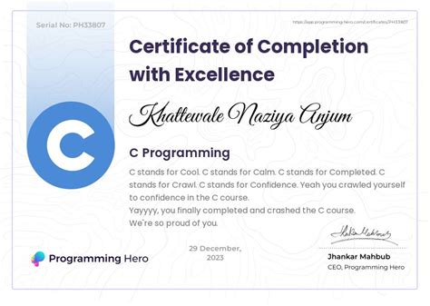 completed c programming crash course at programming hero khattewale