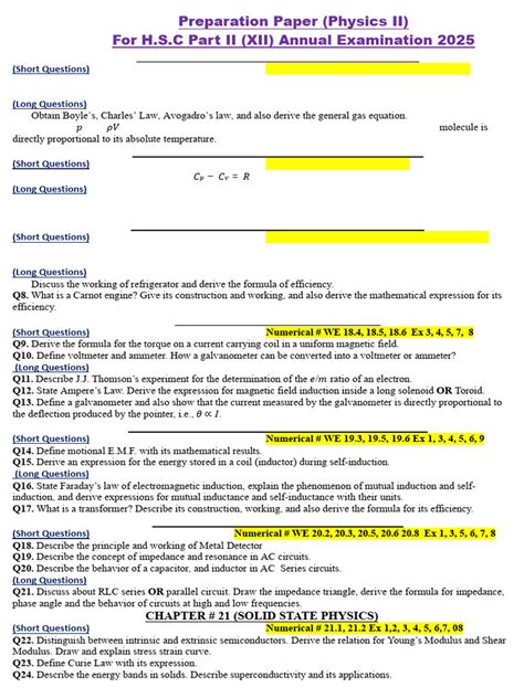 Xii Physics Preparation Paper 2025 Final Unsolved Pdf Inductance Inductor