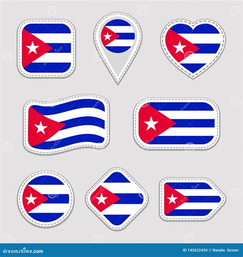 Cuba Flag Vector Set Cuban Stickers Collection Isolated Geometric