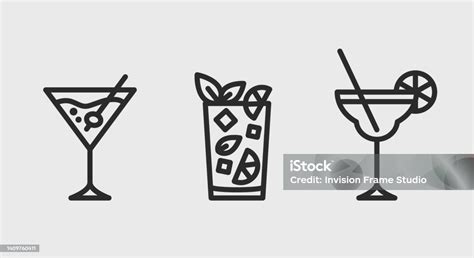 칵테일 아이콘 회색 배경에 고립 된 간단한 개요 칵테일 아이콘 웹 디자인 응용 프로그램 인터페이스에 대한 아이콘 벡터 일러스트