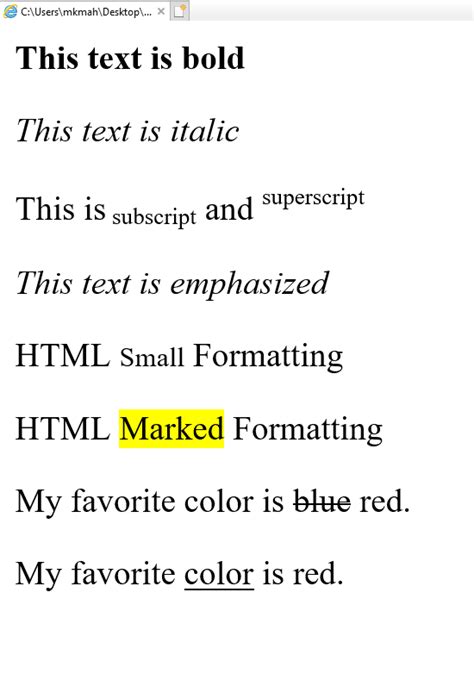 copa guide html practicals formating tags