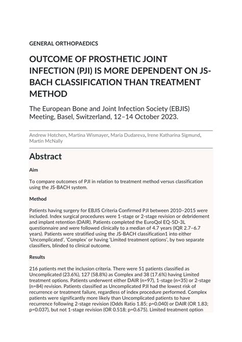 Pdf Outcome Of Prosthetic Joint Infection Pji Is More Dependent On