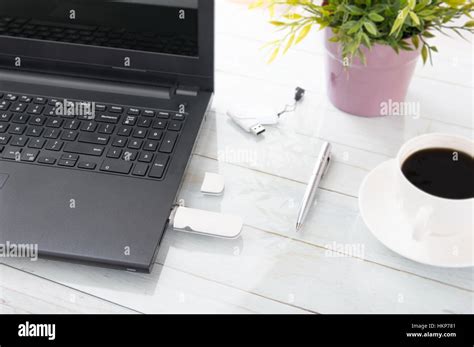 White GSM Modem Plugged In A Laptop Stock Photo Alamy