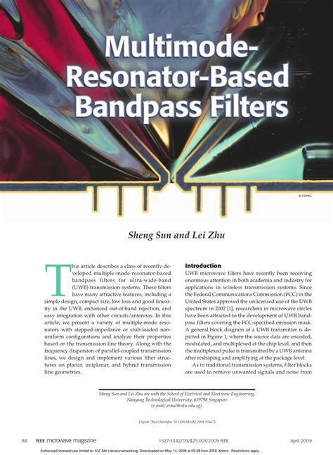 Pdf Multiple Resonator Based Bandpass Filters