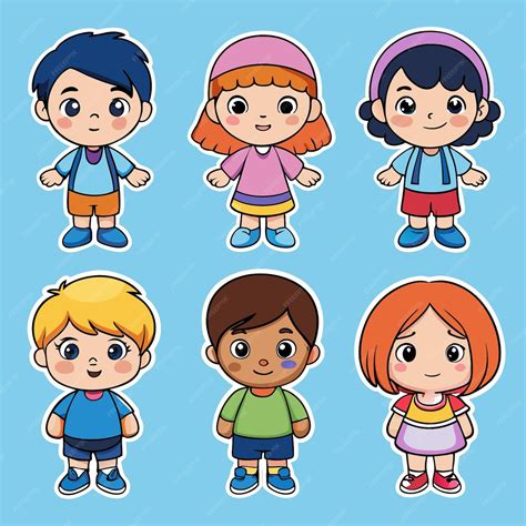 Ilustración De Dibujos Animados De Seis Niños Diferentes Sonriendo Y De