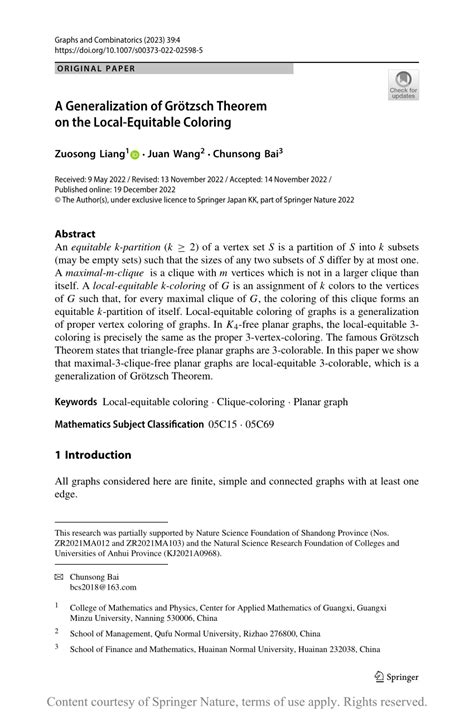 A Generalization Of Grötzsch Theorem On The Local Equitable Coloring Request Pdf