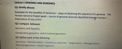 Solved Lecture 1 Genomes And Genomics Q1 Briefly Discuss