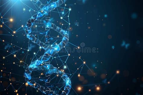 Electric Blue Dna Visualization With Network Nodes Portrays The Digital
