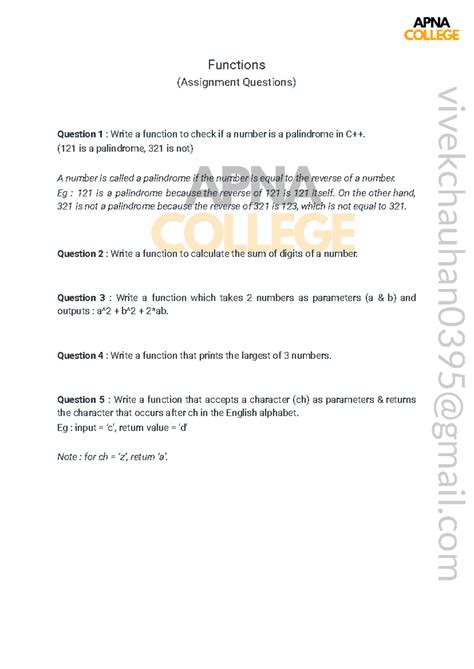 1 Functions Questions Functions Assignment Questions Question 1 Write A Function To Check