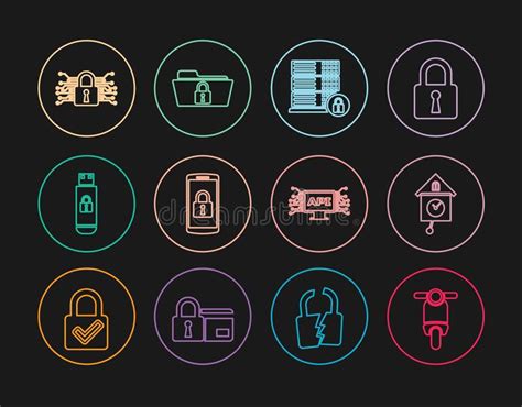 Set Line Scooter Retro Wall Watch Server Security With Lock