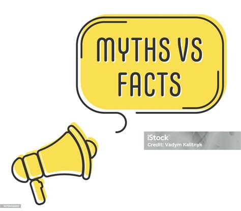 확성기 메시지 텍스트 신화 대 사실이있는 말풍선 트렌디한 노란색 색상의 확성기 발표 Brand Name Online Messaging Platform에 대한 스톡 벡터 아트