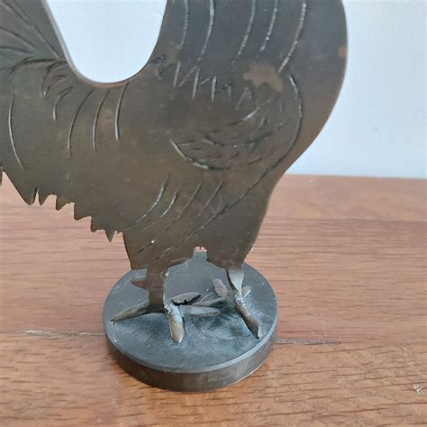 Vintage Metal Brass Rooster Statue Sculpture Rooster Figurine