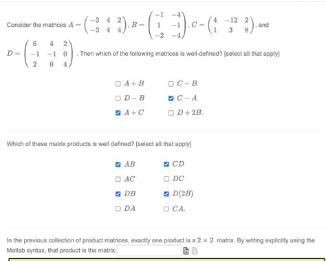 Solved Consider The Matrices Chegg Com