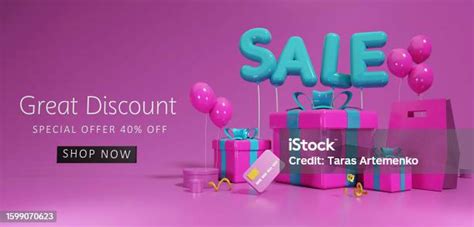 신용 카드 선물 상자 및 Ballon을 가진 판매를 위한 3d 단계 3d 그래픽을 위한 템플릿 디자인 0명에 대한 스톡 사진 및 기타 이미지 Istock