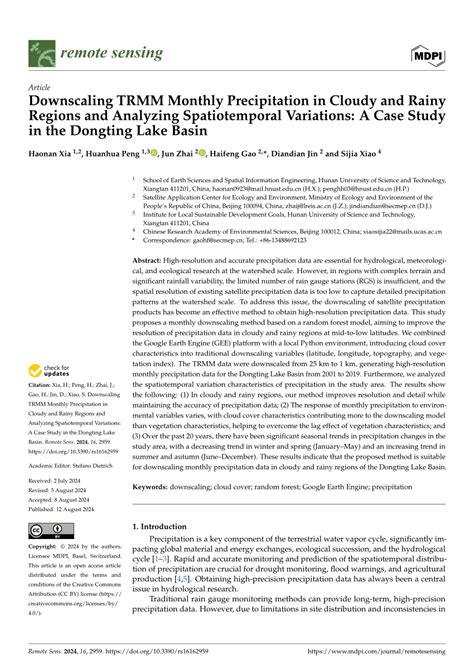 Pdf Downscaling Trmm Monthly Precipitation In Cloudy And Rainy Regions And Analyzing