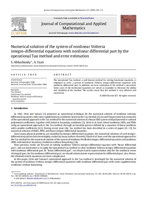 pdf numerical solution of the system of nonlinear volterra integro