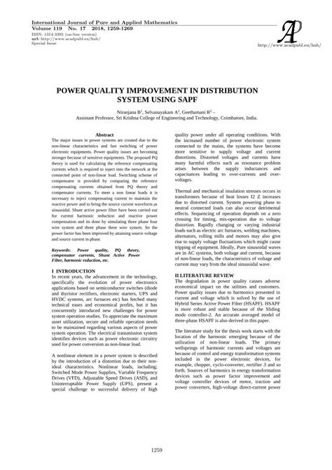 pdf power quality improvement in distribution system using