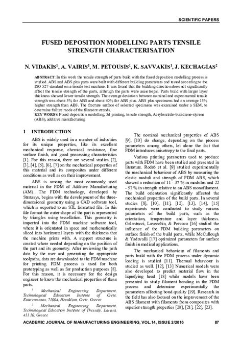 Pdf Fused Deposition Modelling Parts Tensile Strength Characterisation Kiran Tokala