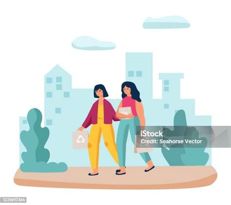 흰색 배경에 플라스틱 종이 개념 및 벡터 일러스트레이션을 재활용하는 여성 캐릭터 여성 분류 쓰레기 남자에 대한 스톡 벡터 아트