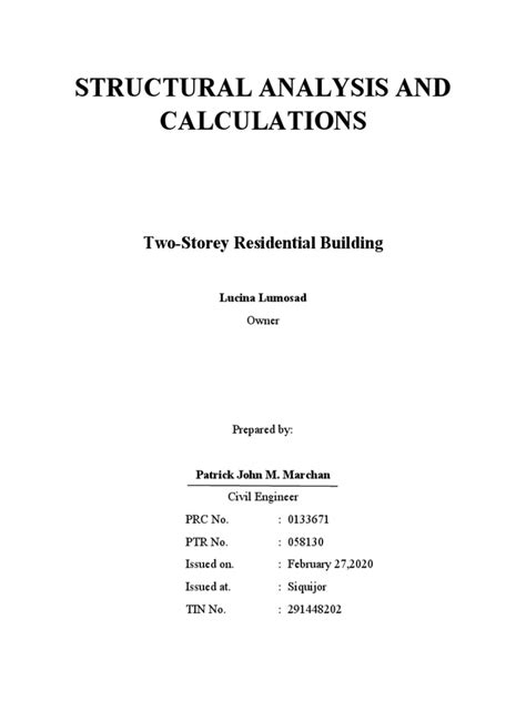 Structural Analysis And Calculations Two Storey Residential Building Pdf Structural Load