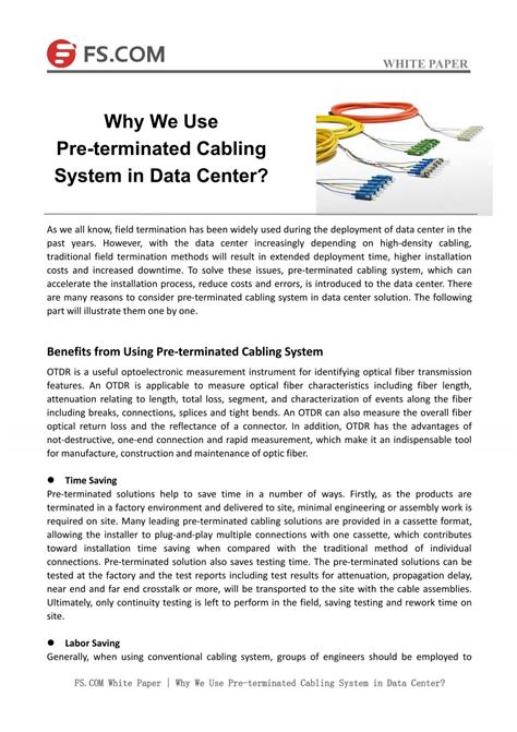 Why We Use Pre Terminated Cabling System In Data Center