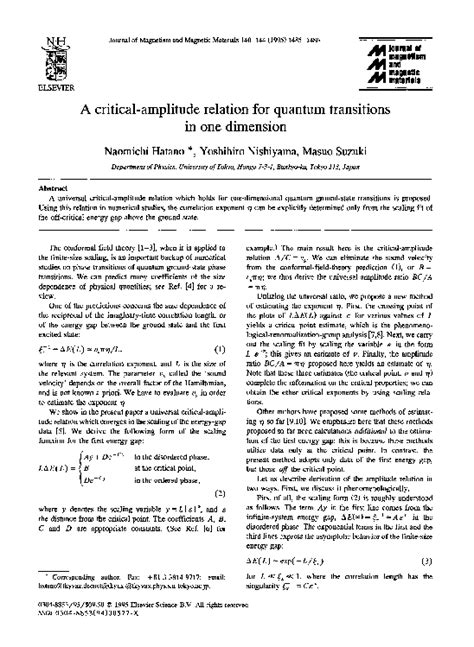 Pdf A Critical Amplitude Relation For Quantum Transitions In One Dimension