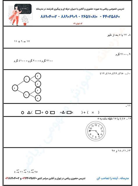15 نمونه سوال ریاضی سوم ابتدایی فصل 1 تا 4 با جواب ویدیو حل تمرین
