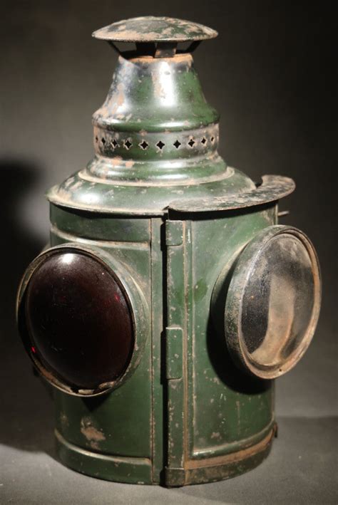 Lot 032 Vintage Adlake Railway Switch Signal Lamp In Green With Red