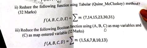 solved ii reduce the following function using tabular