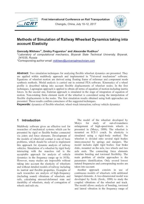 Pdf Methods Of Simulation Of Railway Wheelset Dynamics · Pdf