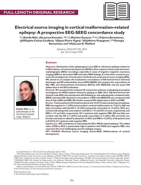 Pdf Electrical Source Imaging An Aid To Localize The Epileptogenic Zone In The Cortical