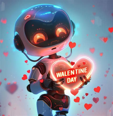 A Robot With A Heart That Says Valentines Day On The Bottom Premium