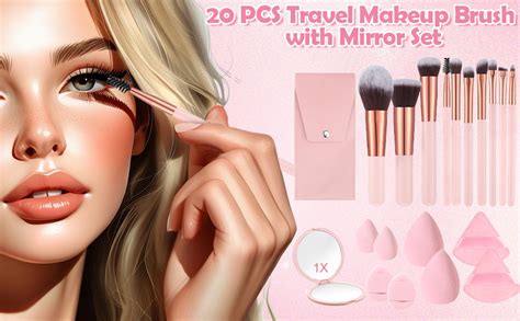 20pcs Travel Makeup Brush Set 10 Pcs Small Makeup Brushes With Mirror Storage Bag