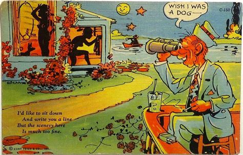 Peeping Tom Wish I Was A Dog ~ Risque Naked Women Comic Linen